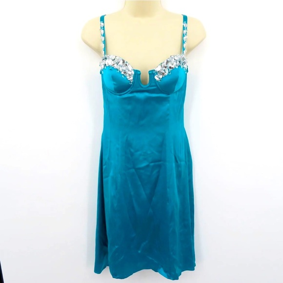 Marciano | Dresses | Vintage Marciano Silk Rhinestone Turquoise Bustier ...